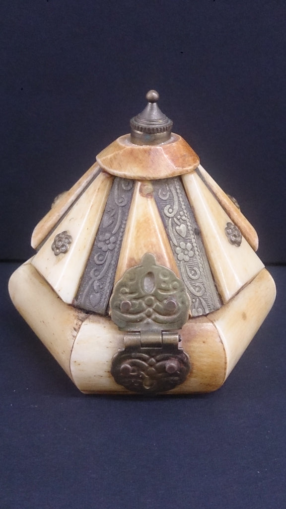 Jewellery Box, Hand Carved Camel Bone, Inlaid Brass Design & Hinge ...