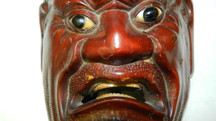 Japanese Buddhism Fudomyoo Noh Kabuki Mask, Carved By Hand, Glass Eyes ...